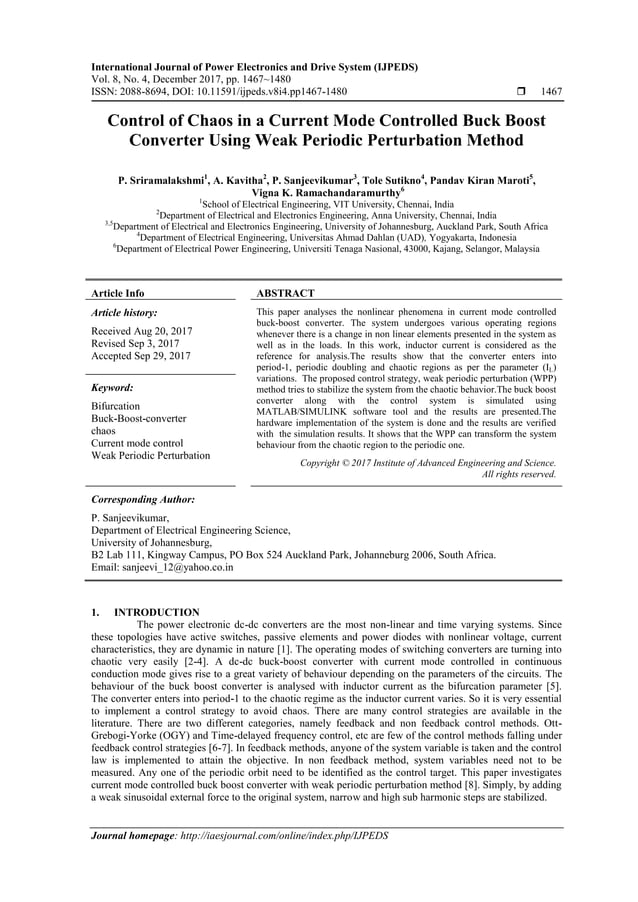 Control of Chaos in a Current Mode Controlled Buck Boost Converter Using Weak Periodic ...