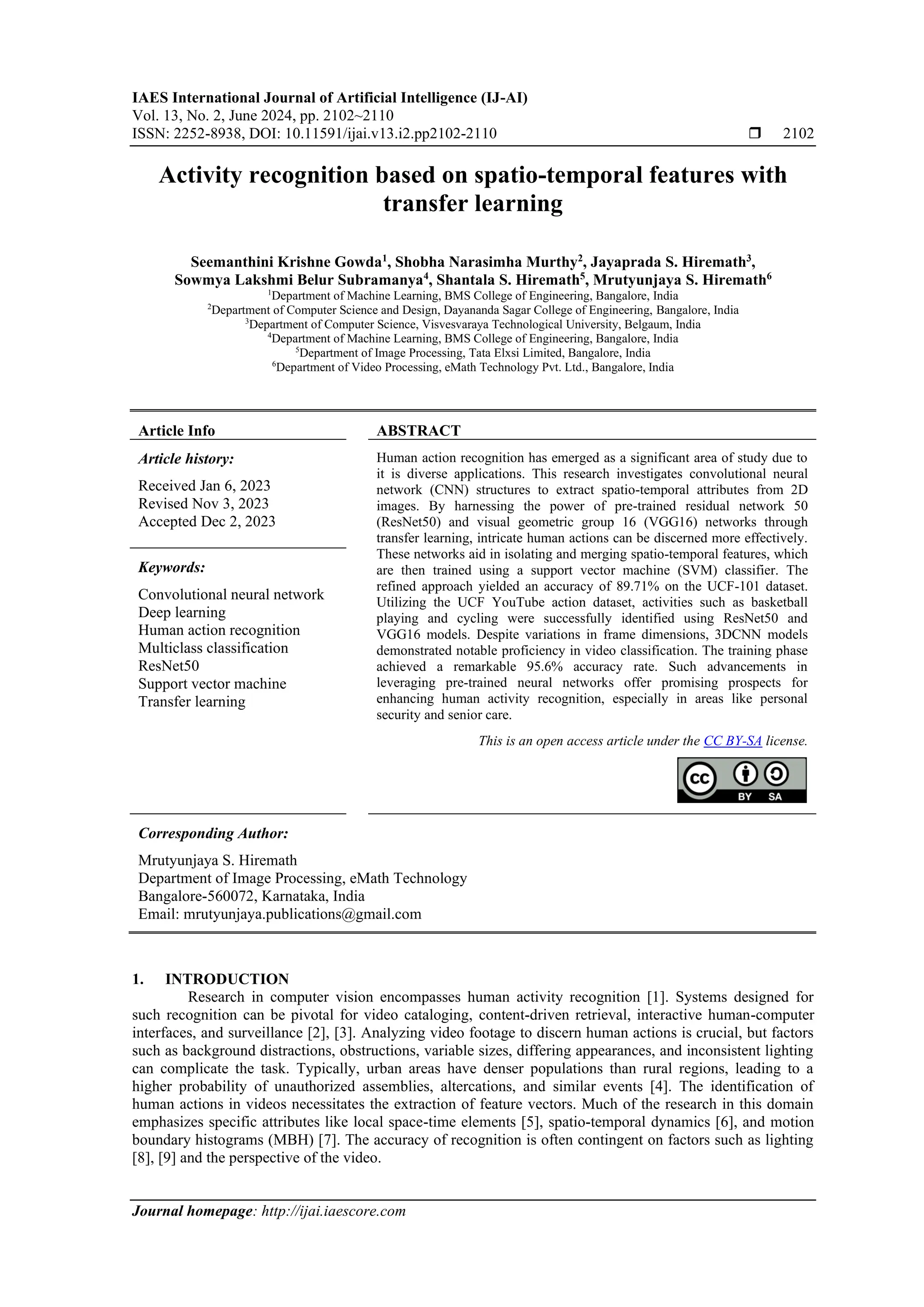 Activity recognition based on spatio-temporal features with transfer learning | PDF