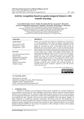 Activity recognition based on spatio-temporal features with transfer learning | PDF