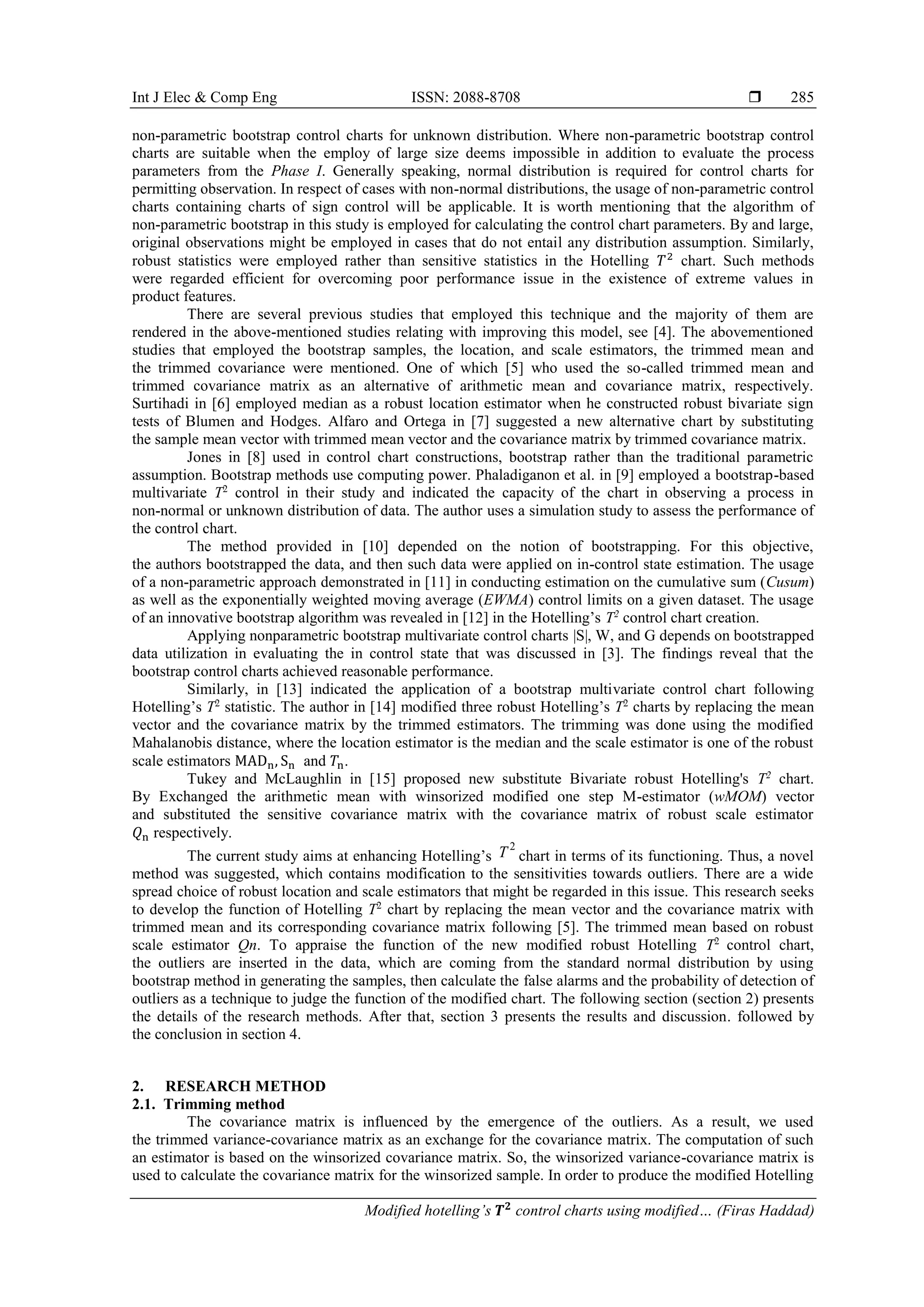 Modified hotelling’s 푻 ퟐ control charts using modified mahalanobis ...