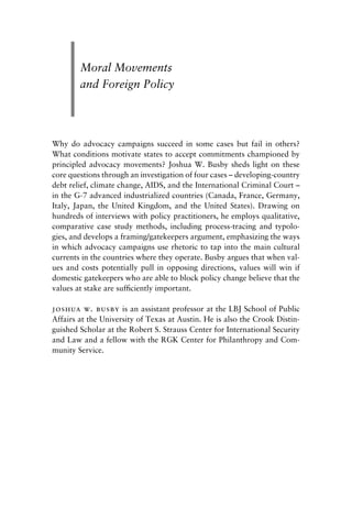 Moral Movements And Foreign Policy First Edition Joshua W Busby | PDF