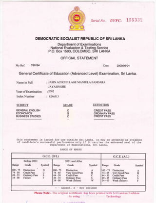 G.C.E.Advanced Level School Certificate | PDF