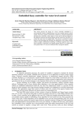 Embedded fuzzy controller for water level control | PDF