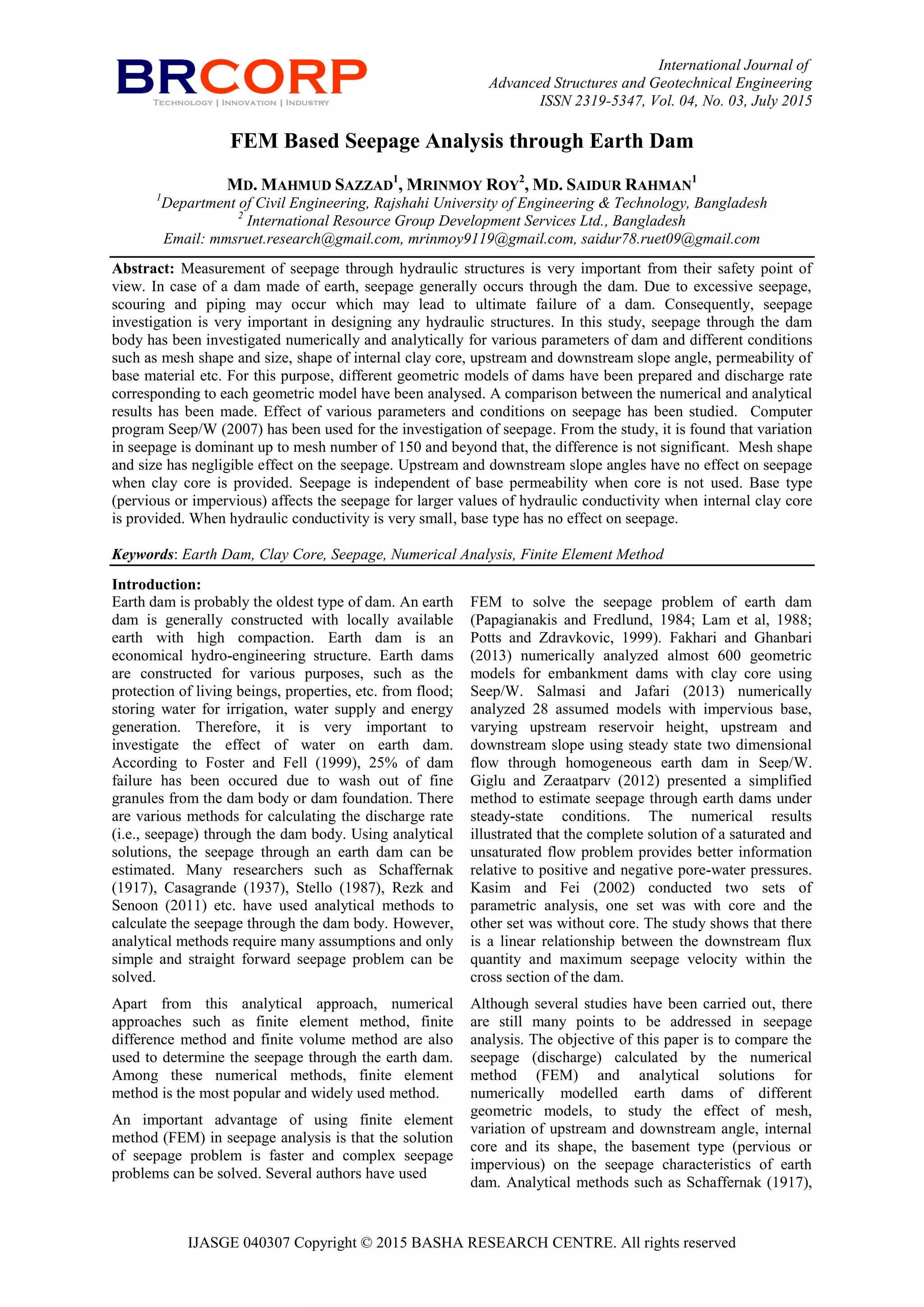 Fem Based Seepage Analysis Of Earth Dam Pdf