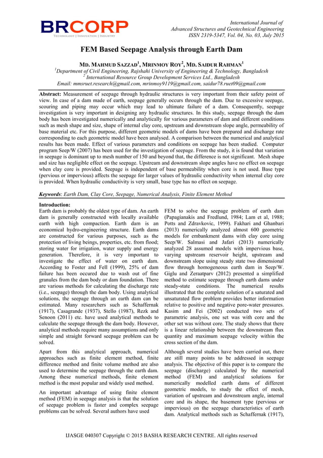 FEM based Seepage Analysis of Earth Dam | PDF