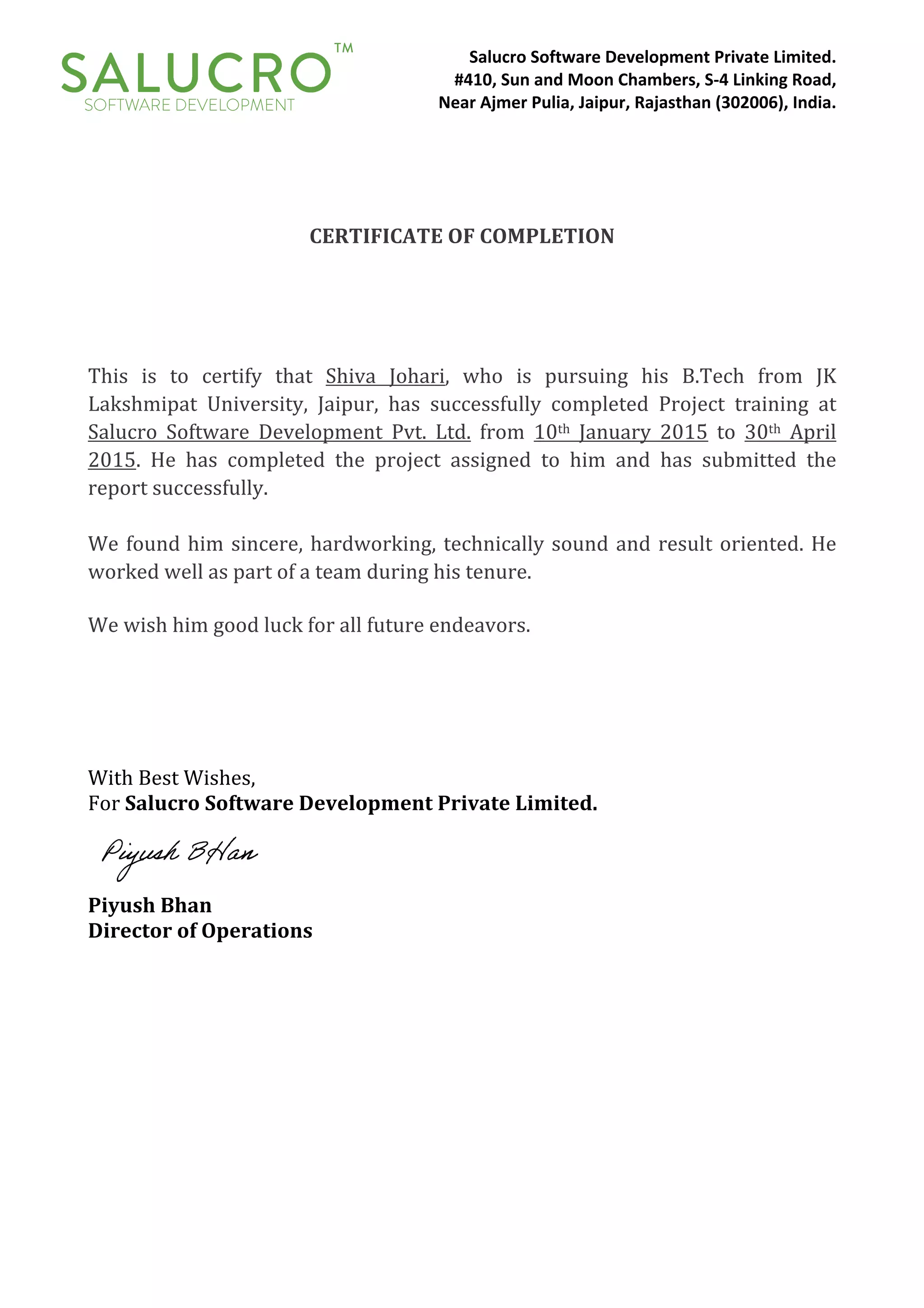 Shiva Completion Certificate | PDF | Computer Software and Applications | Computing