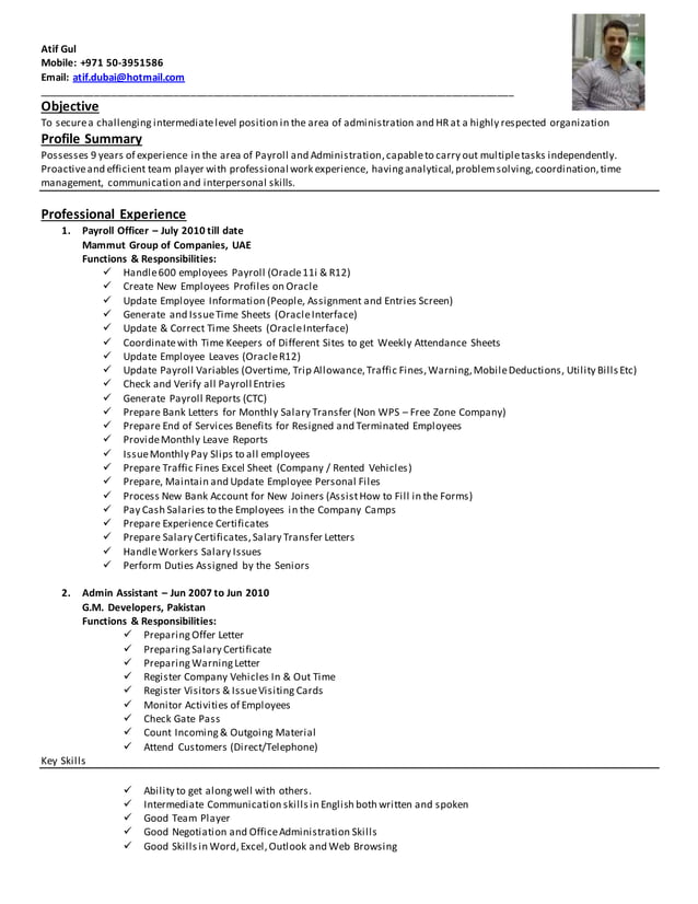Atif Gul Resume - Payroll Officer | DOCX