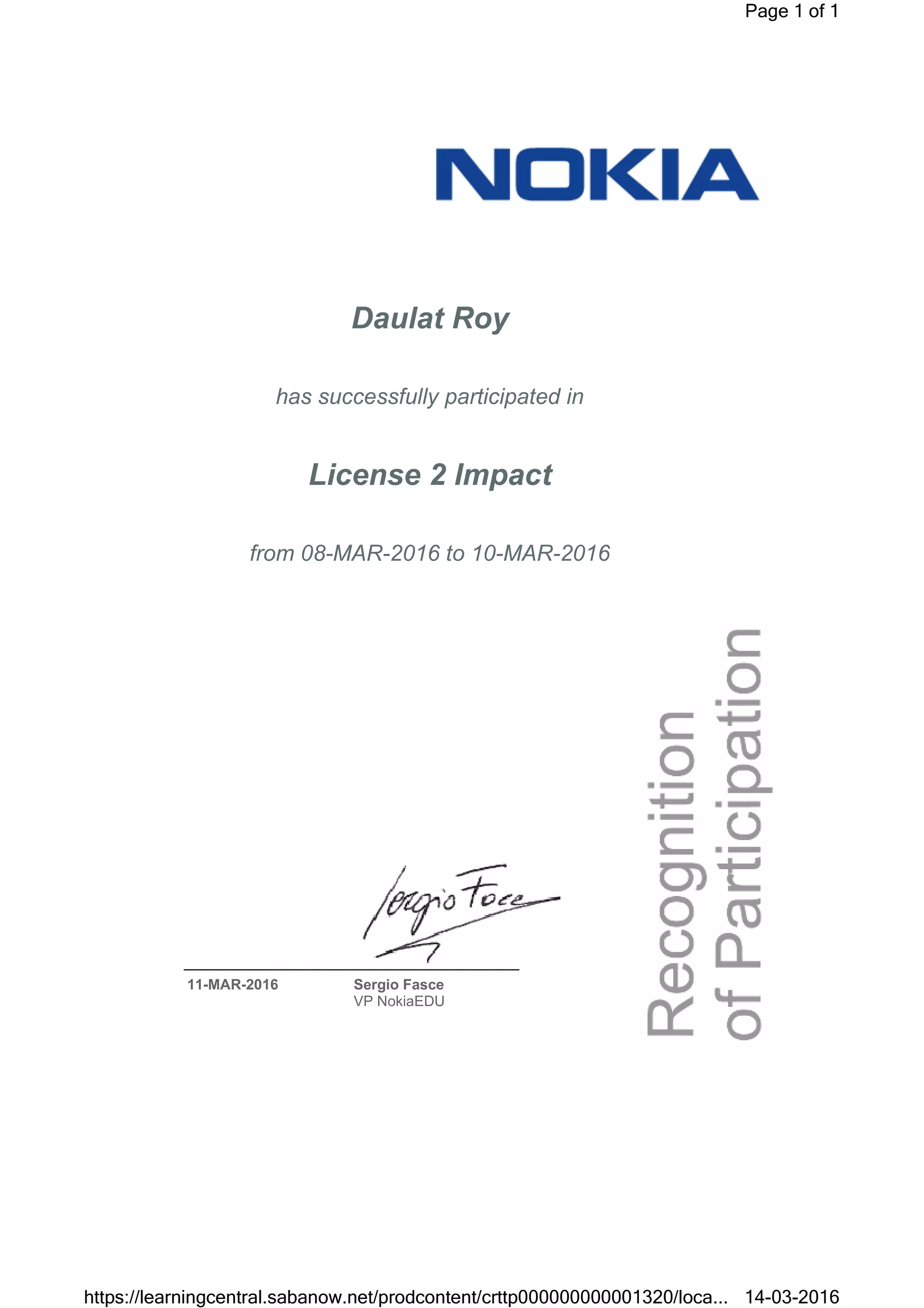 L2I training certificate | PDF