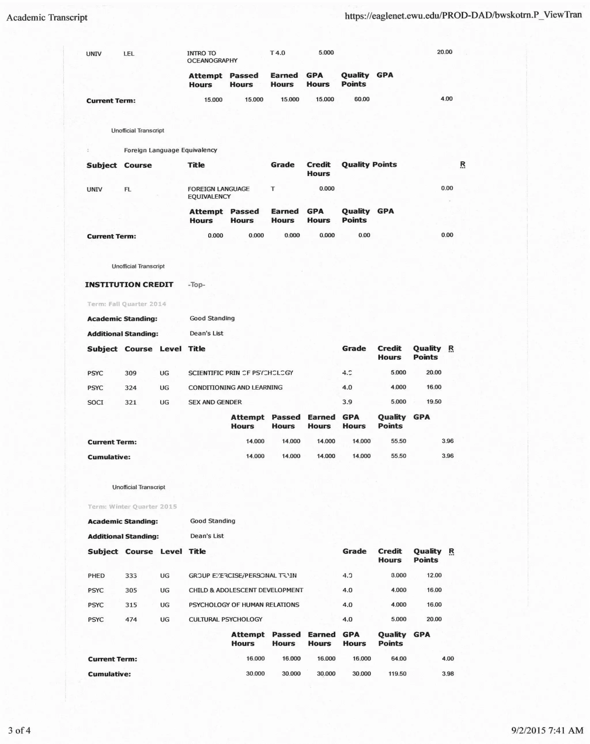 EWU Transcripts | PDF