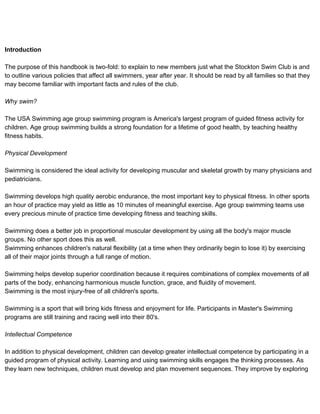 Stockton Swim handbook | PDF | Swimming | Sports