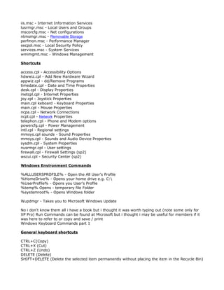 Windows XP Home / Pro Run Commands an... | DOC