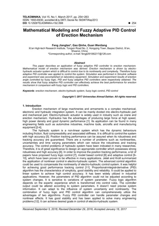 Mathematical Modeling and Fuzzy Adaptive PID Control of Erection Mechanism | PDF