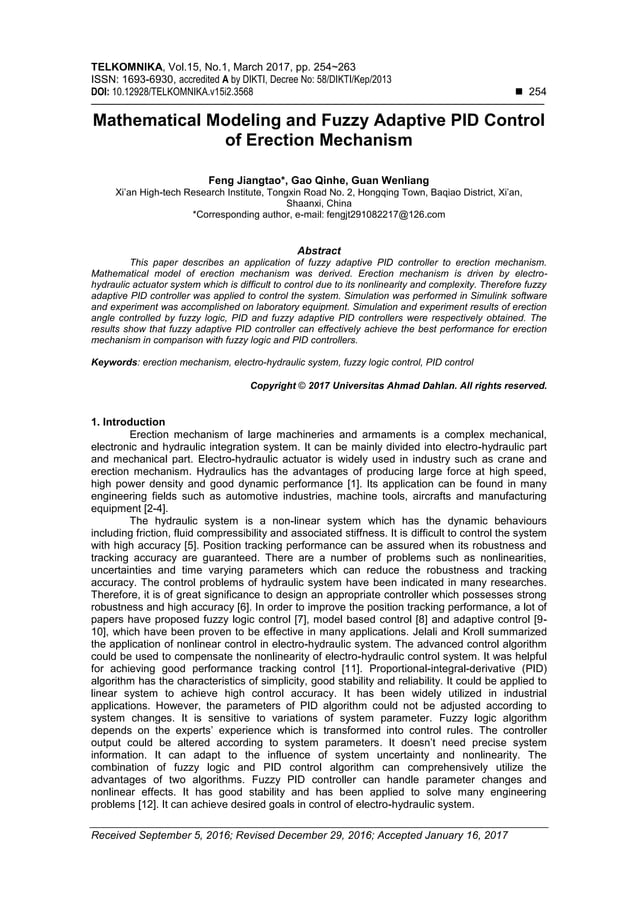 Mathematical Modeling And Fuzzy Adaptive Pid Control Of Erection