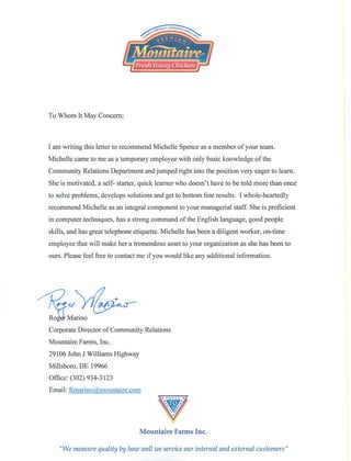 Recommendation Letter - Mountaire Farms | PDF