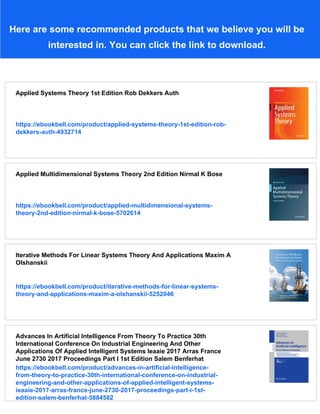 Applied Systems Theory 2nd Edition Rob Dekkers Auth | PDF
