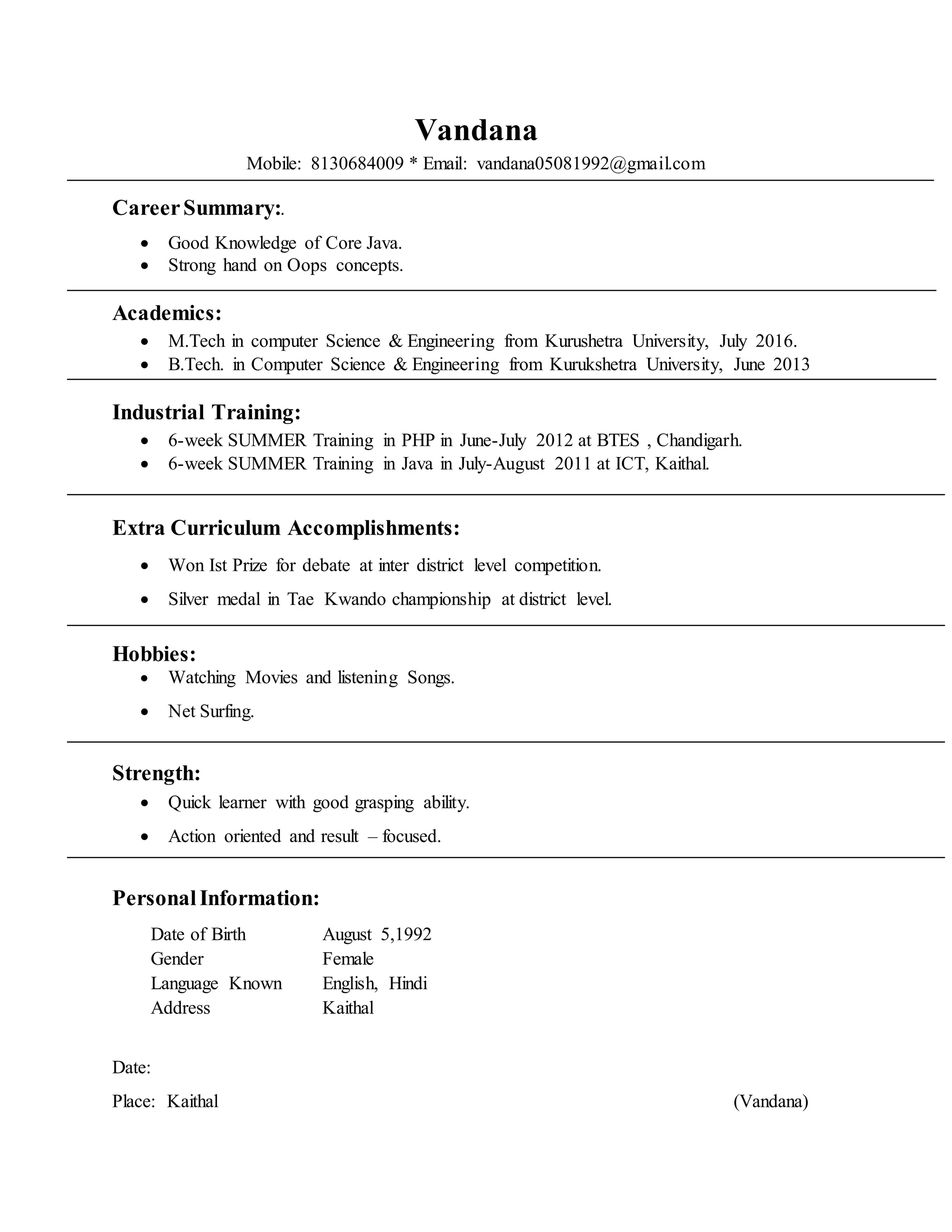 Vandana_Fresher | DOCX