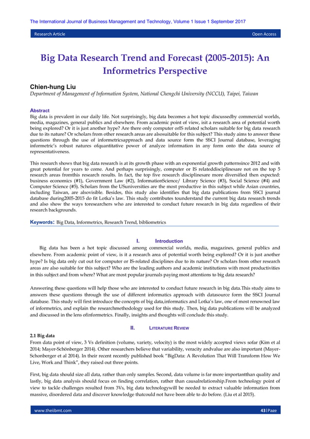 Big Data Research Trend and Forecast (2005-2015): An Informetrics Perspective | PDF
