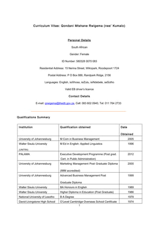 Qondani's CV | PDF