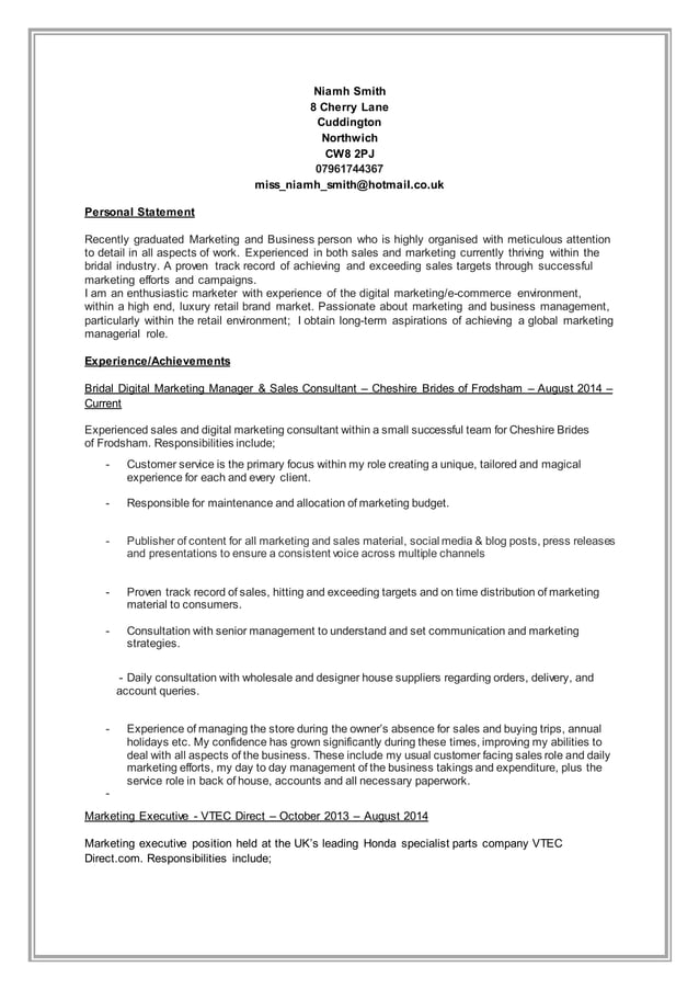 Niamh Smith Updated CV 2015 | DOCX | Business Administration | Business