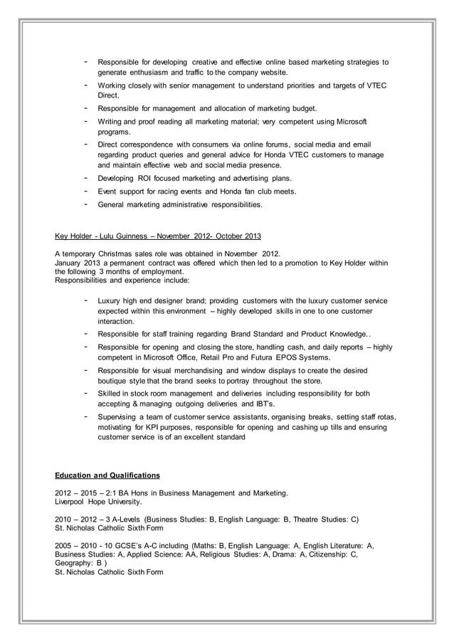 Niamh Smith Updated CV 2015 | DOCX | Business Administration | Business