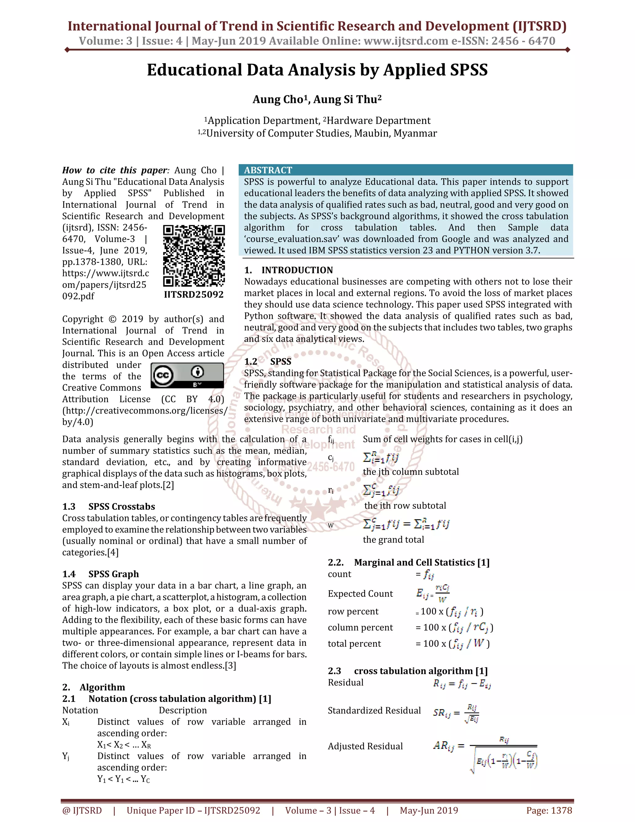 Educational Data Analysis by Applied SPSS | PDF