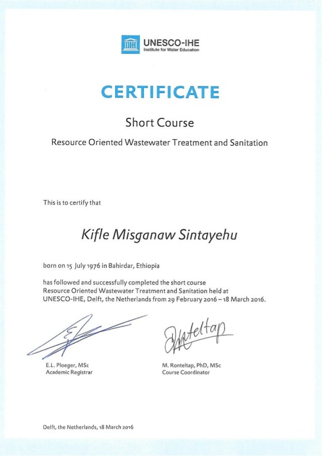 UNICO IHE Resource oriented waste treatment and sanitation Certificate