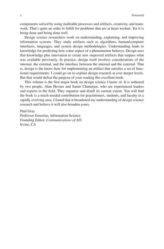 Design Research In Information Systems Alan Hevner Samir Chatterjee | PDF