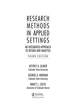 Research Methods In Applied Settings An Integrated Approach To Design ...