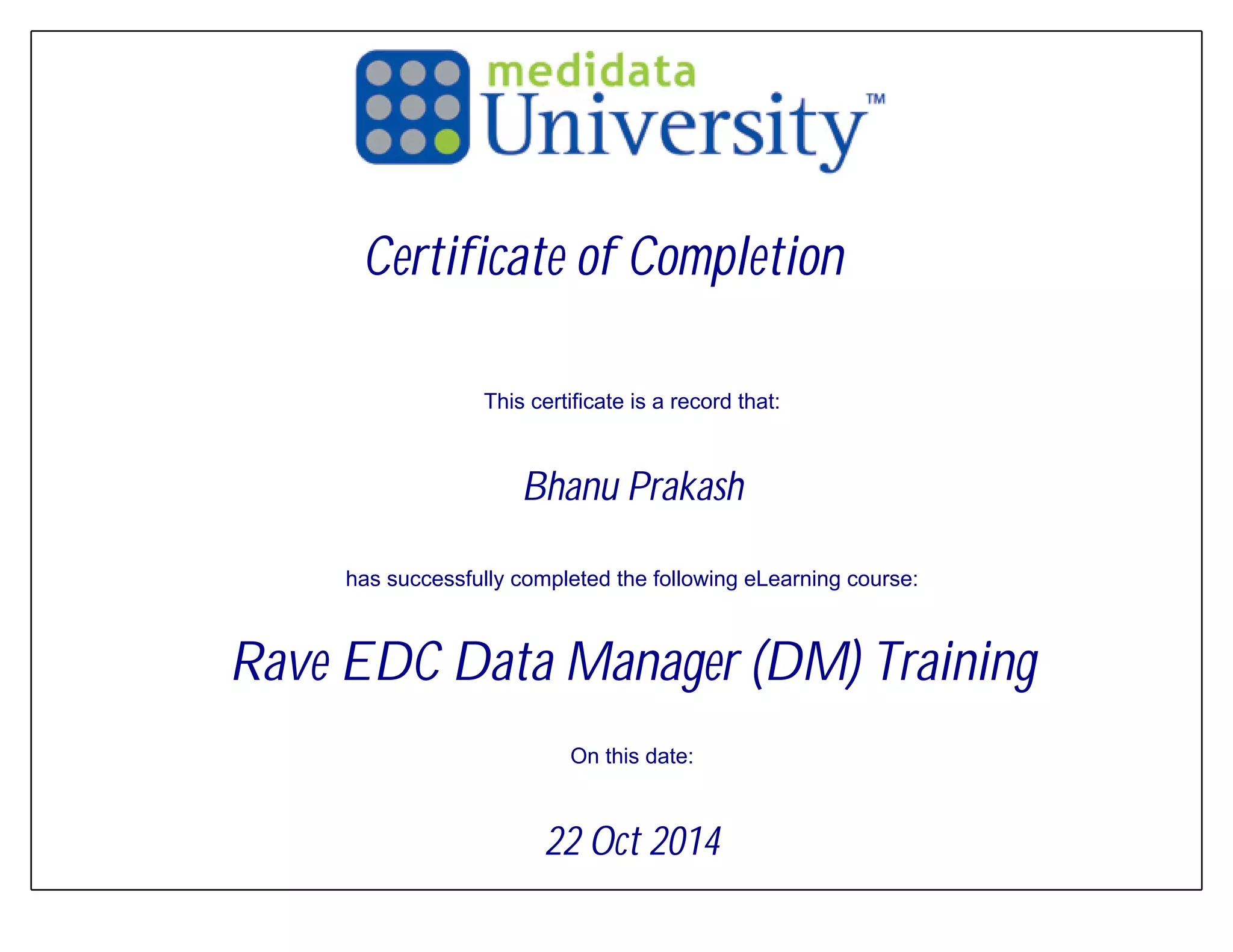 Rave Course Certificate | PDF