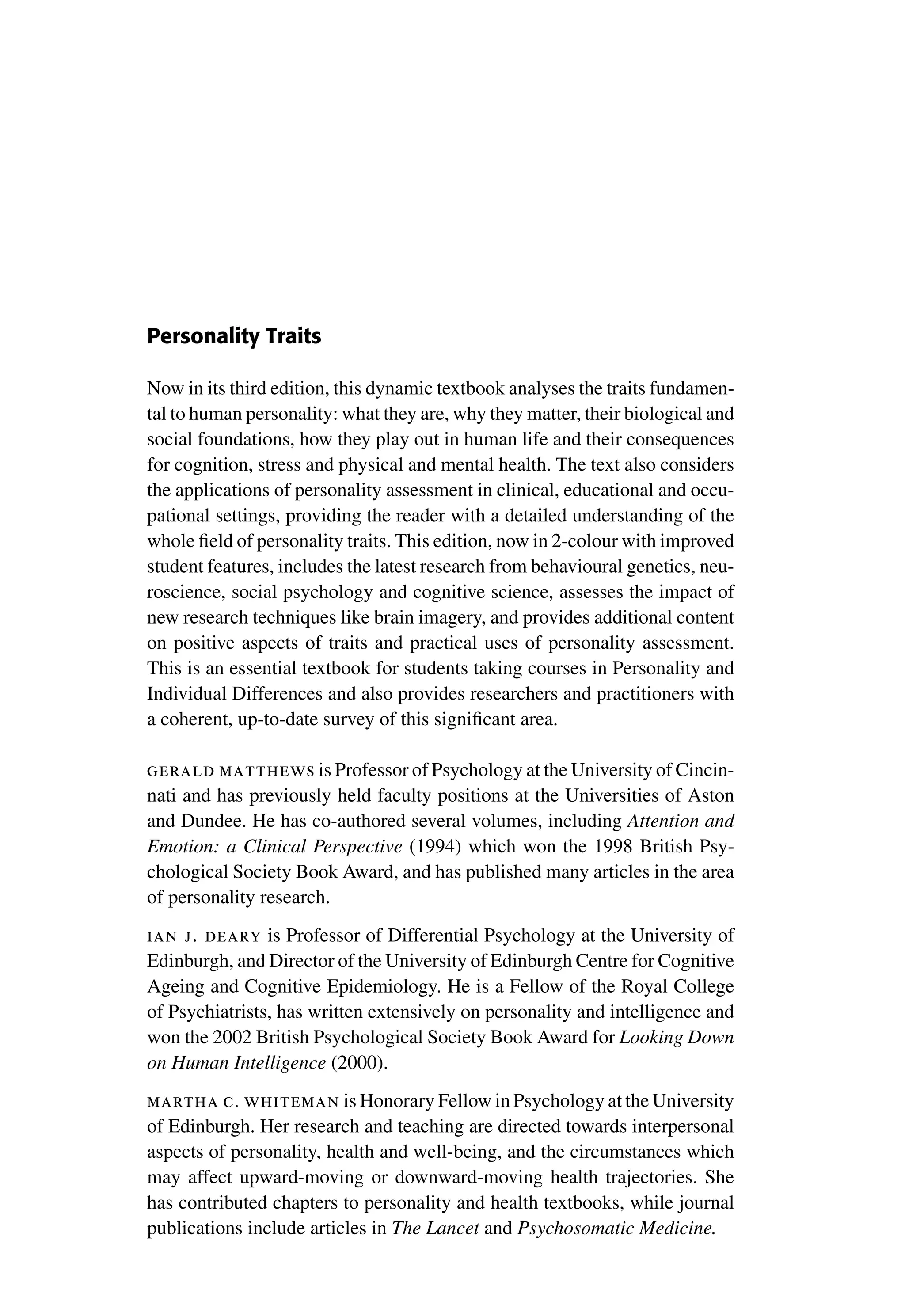 Personality Traits 3rd edition Gerald Matthews | PDF