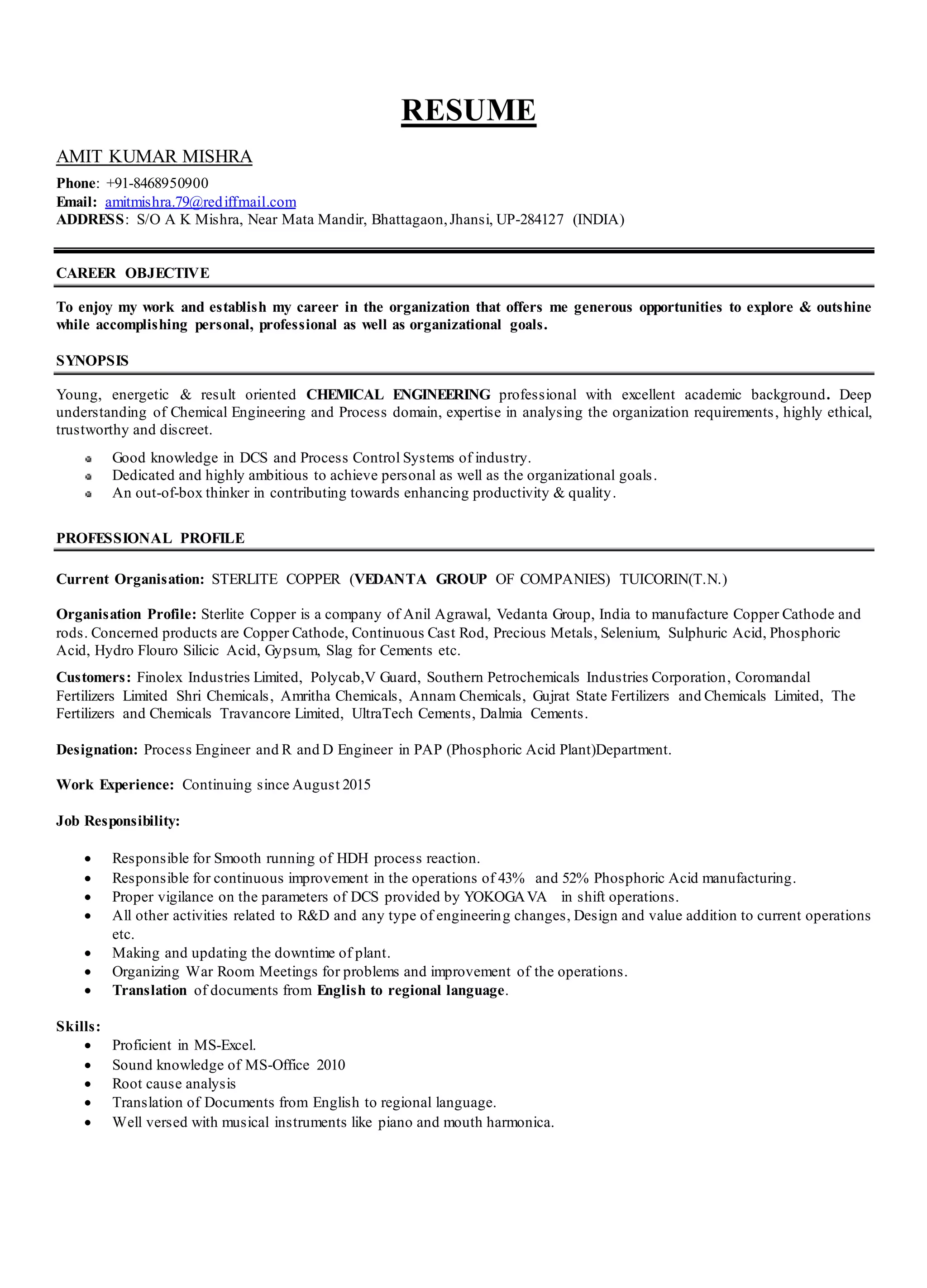AMIT_Kr._MISHRA_RESUME | PDF