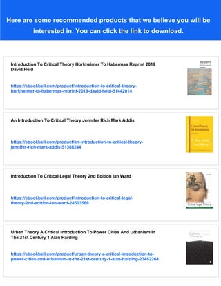 Introduction To Critical Theory Horkheimer To Habermas Held | PDF