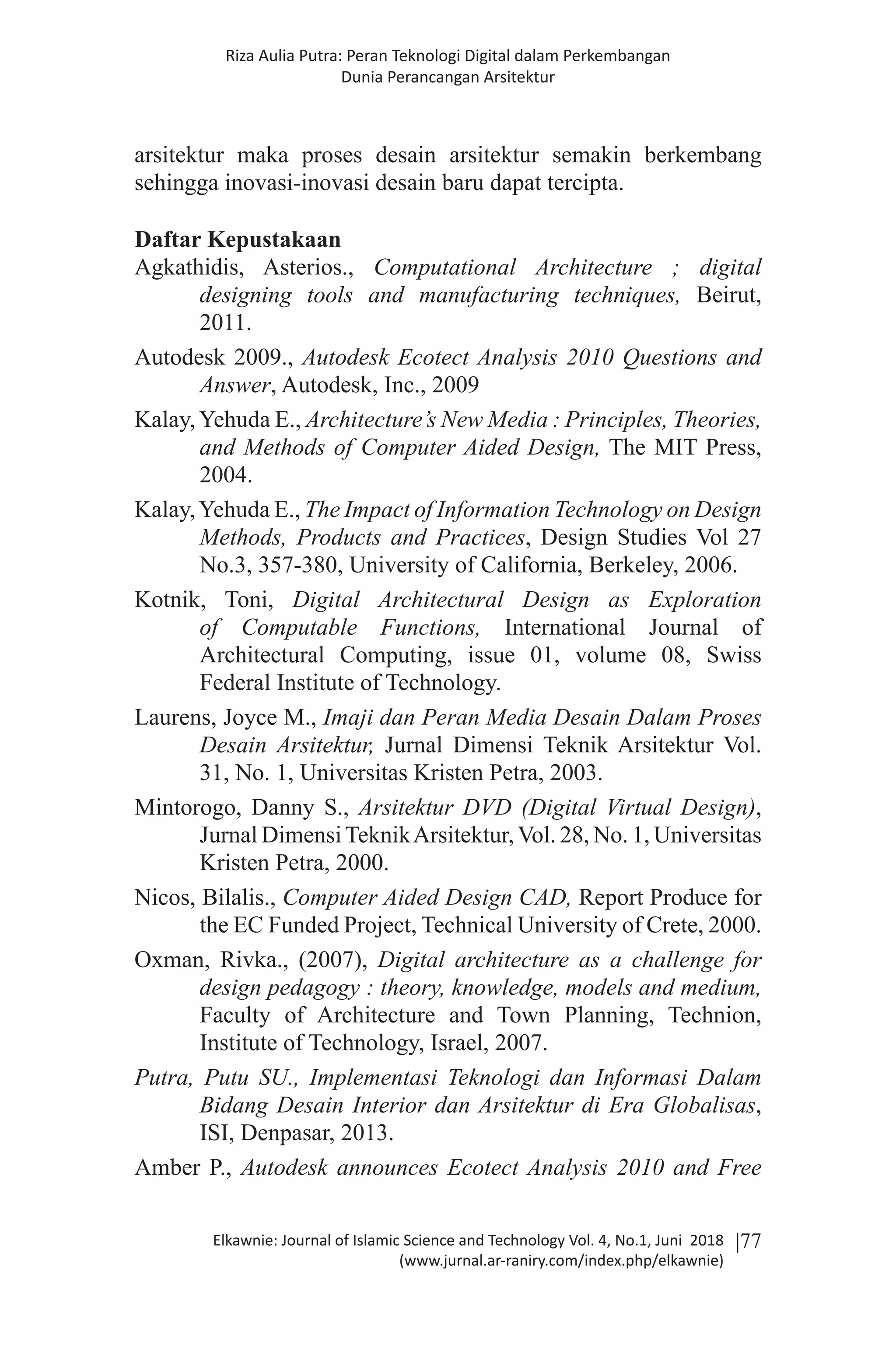 PERAN TEKNOLOGI DIGITAL DALAM PERKEMBANGAN DUNIA PERANCANGAN ARSITEKTUR | PDF