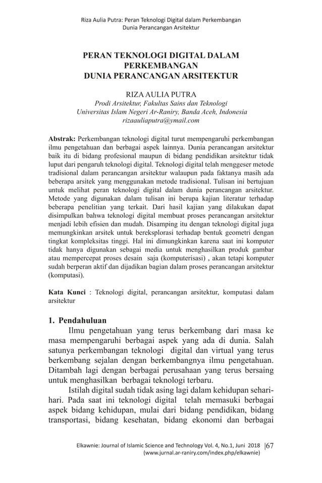PERAN TEKNOLOGI DIGITAL DALAM PERKEMBANGAN DUNIA PERANCANGAN ARSITEKTUR | PDF