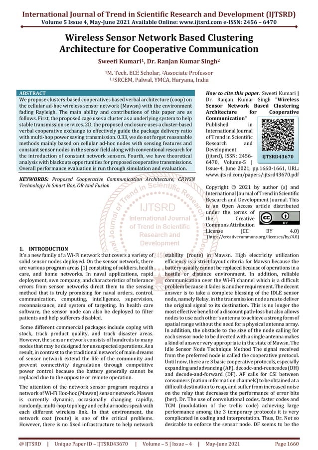 Wireless Sensor Network Based Clustering Architecture For Cooperative Communication