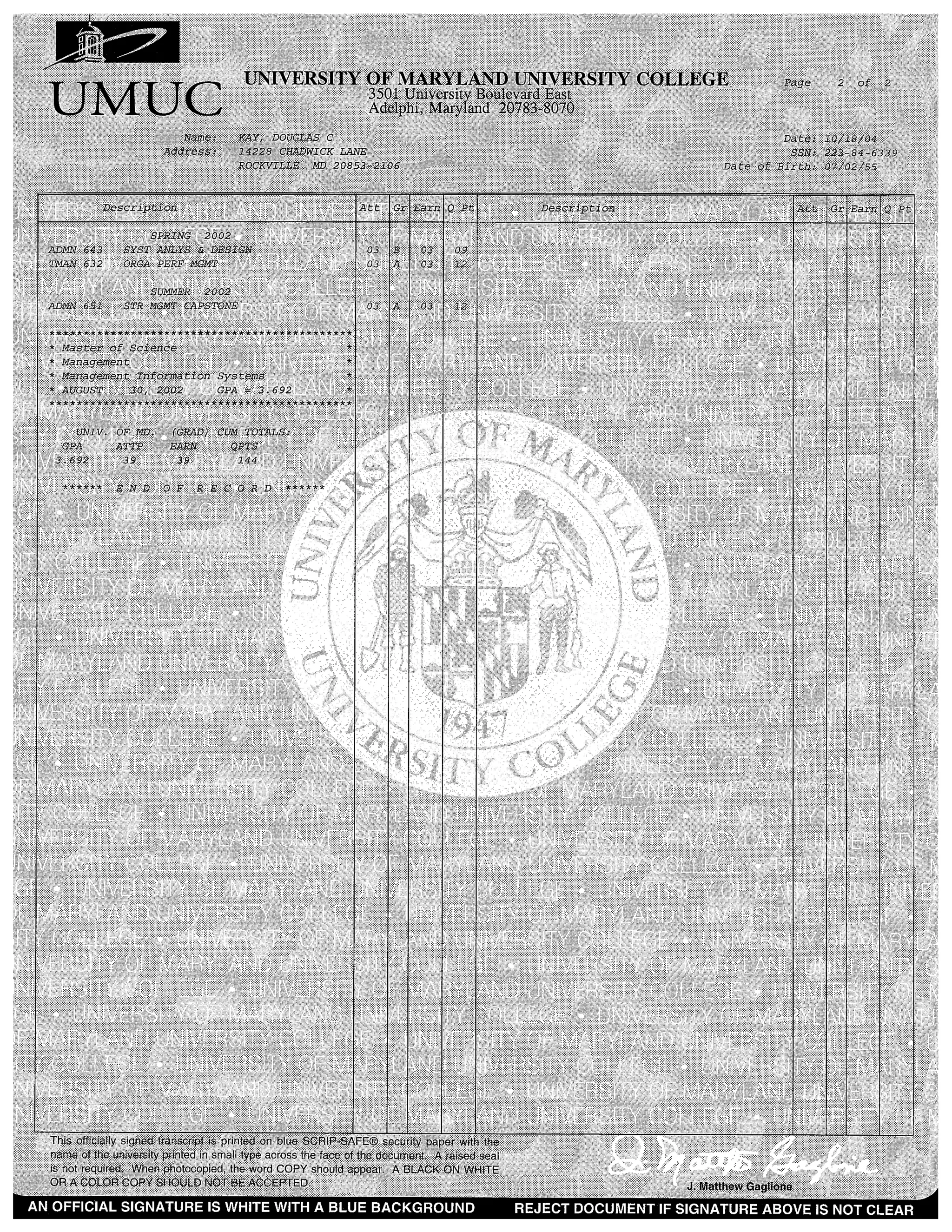 UMUC TRANSCRIPT | PDF