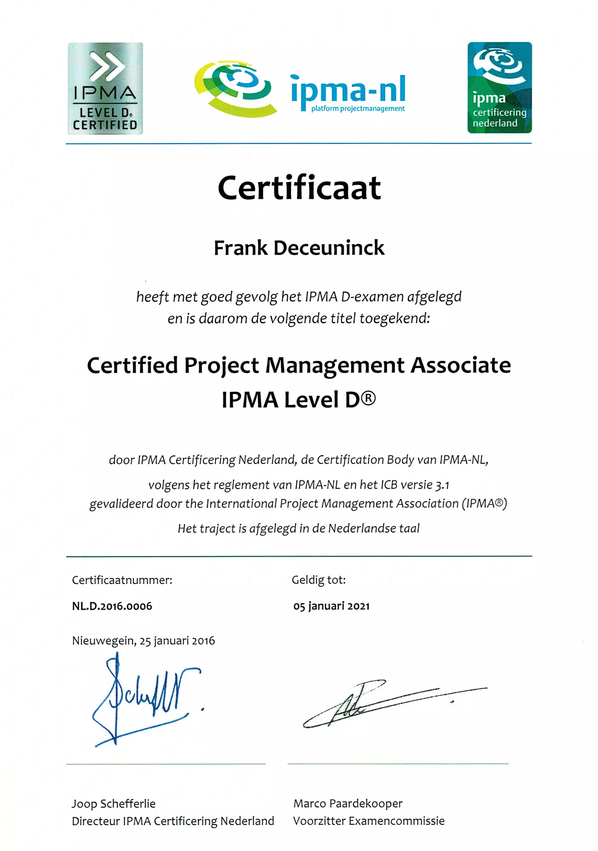 CERTIFICAAT IPMA D01022016 | PDF