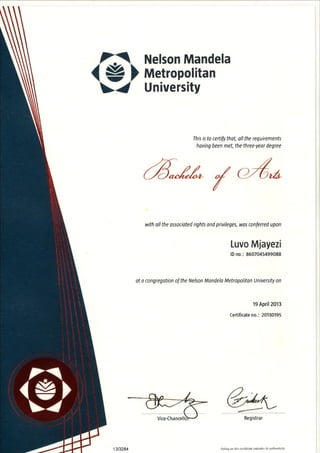 NMMU Certificate | PDF