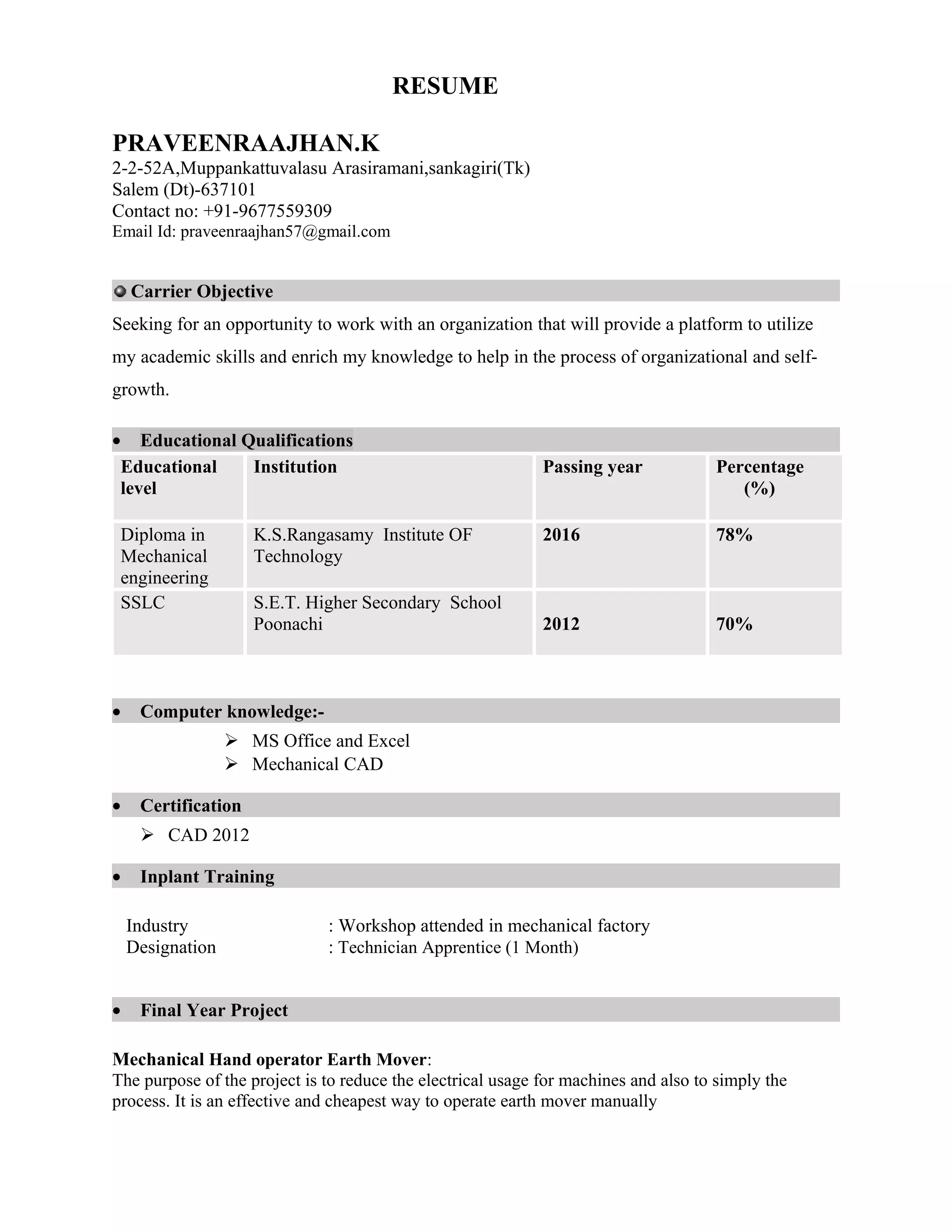 Praveen Raajhan CV | DOC | Careers