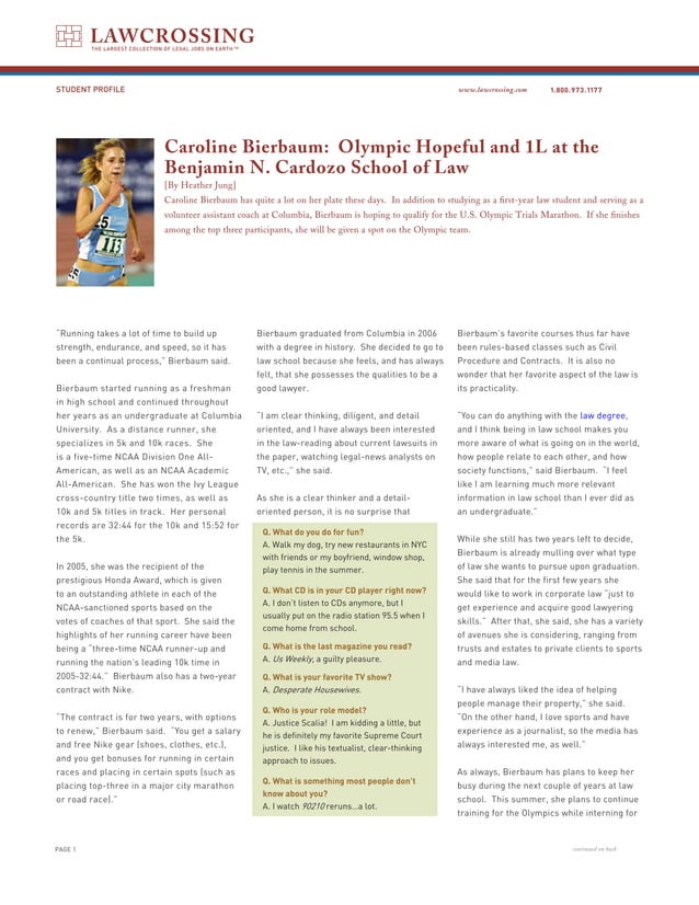 Caroline Bierbaum: Olympic Hopeful and 1L at the Benjamin N. Cardozo ...