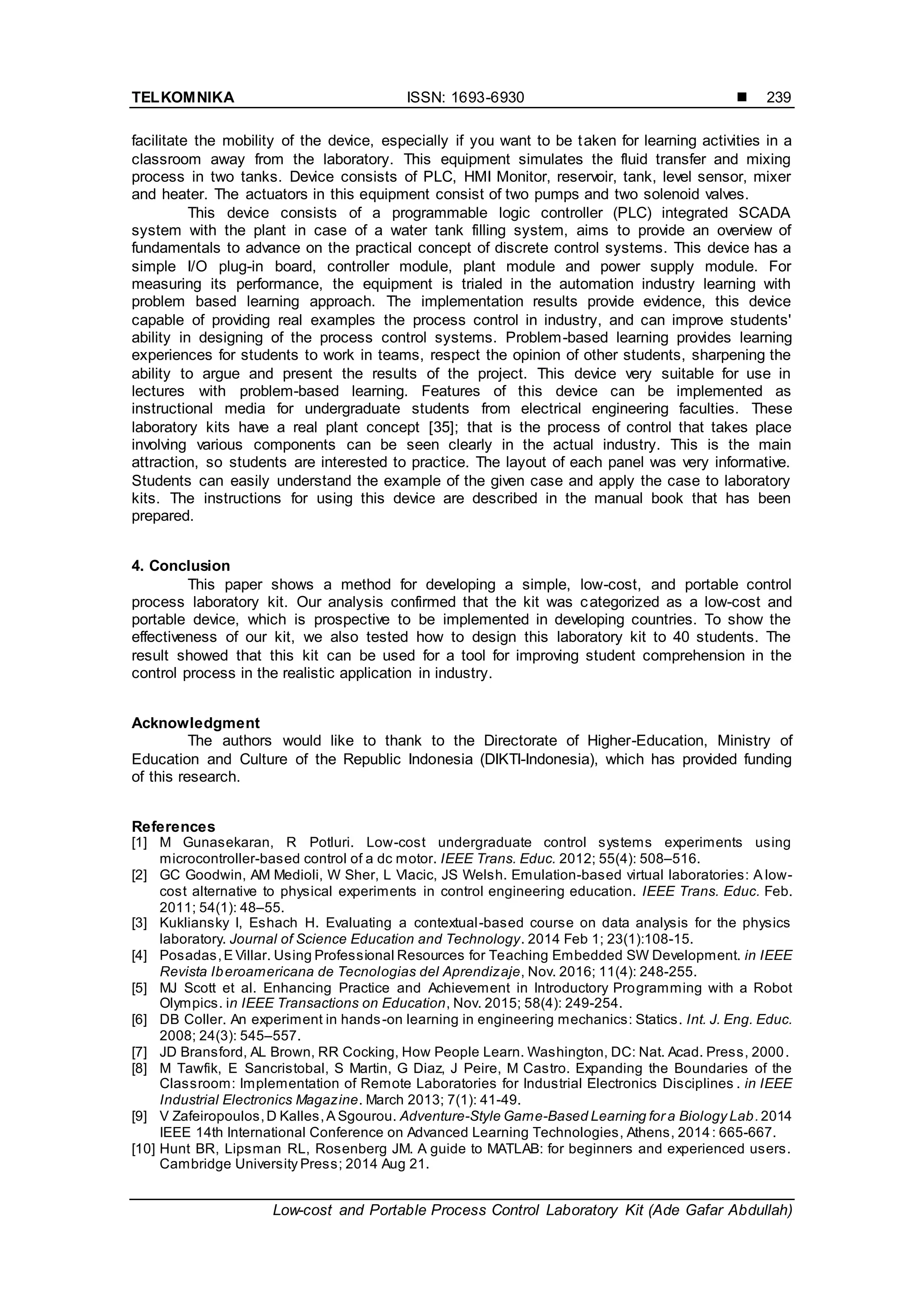 Low-cost and Portable Process Control Laboratory Kit | PDF