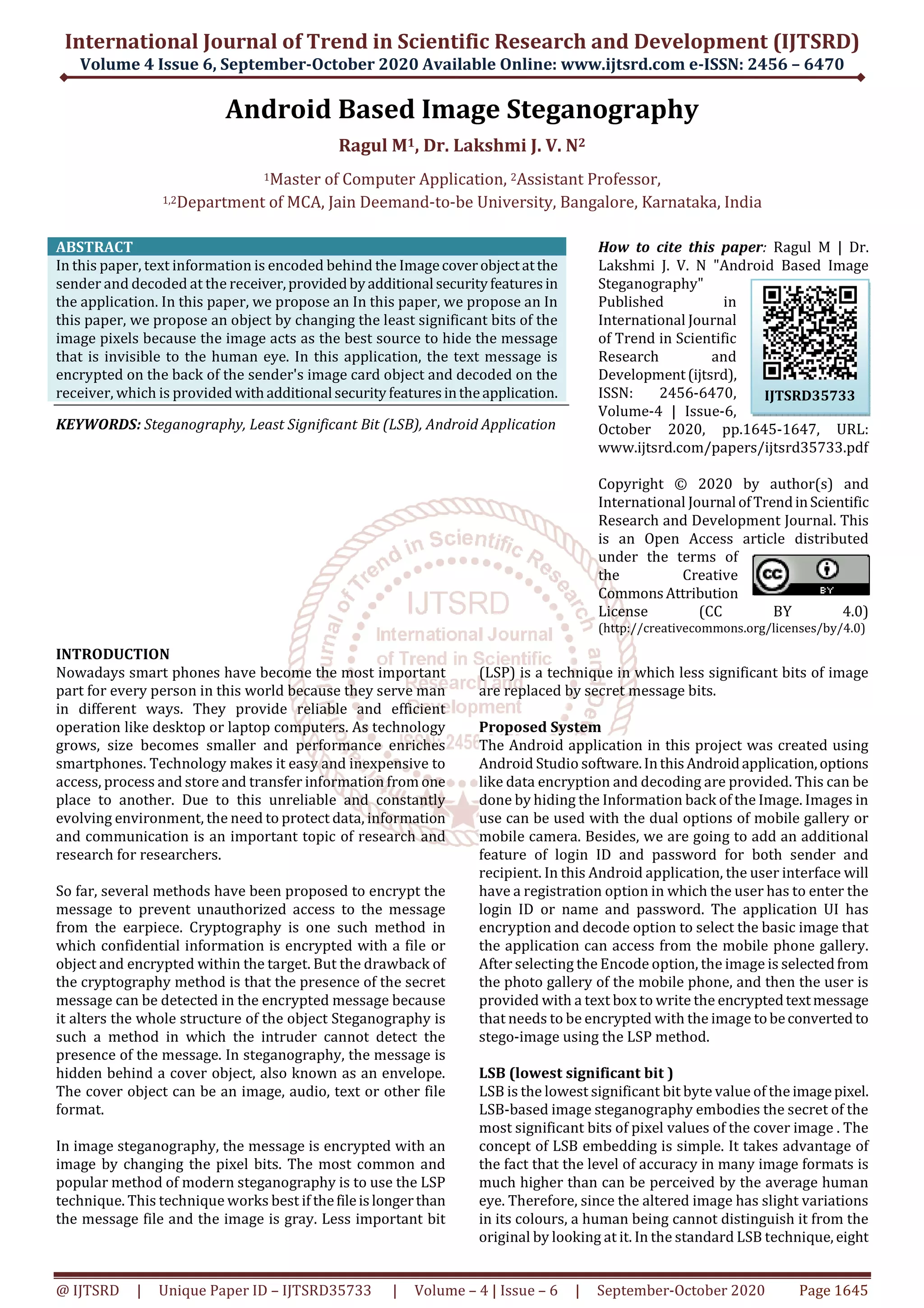 Android Based Image Steganography | PDF | Internet | Computing
