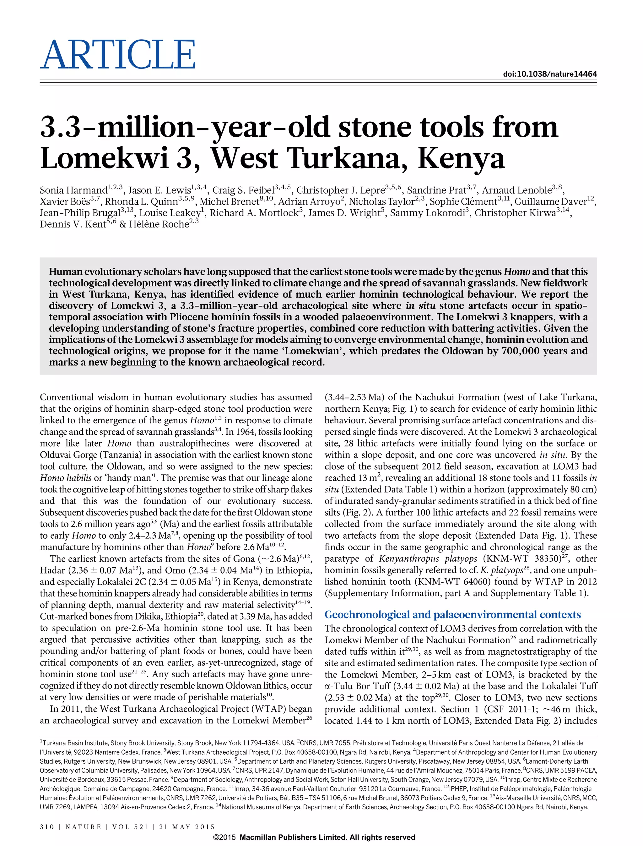 3.3-million-year-old stone tools from Lomekwi 3, West Turkana, Kenya | PDF
