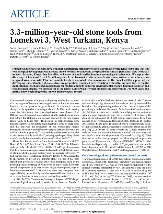 3.3-million-year-old stone tools from Lomekwi 3, West Turkana, Kenya | PDF