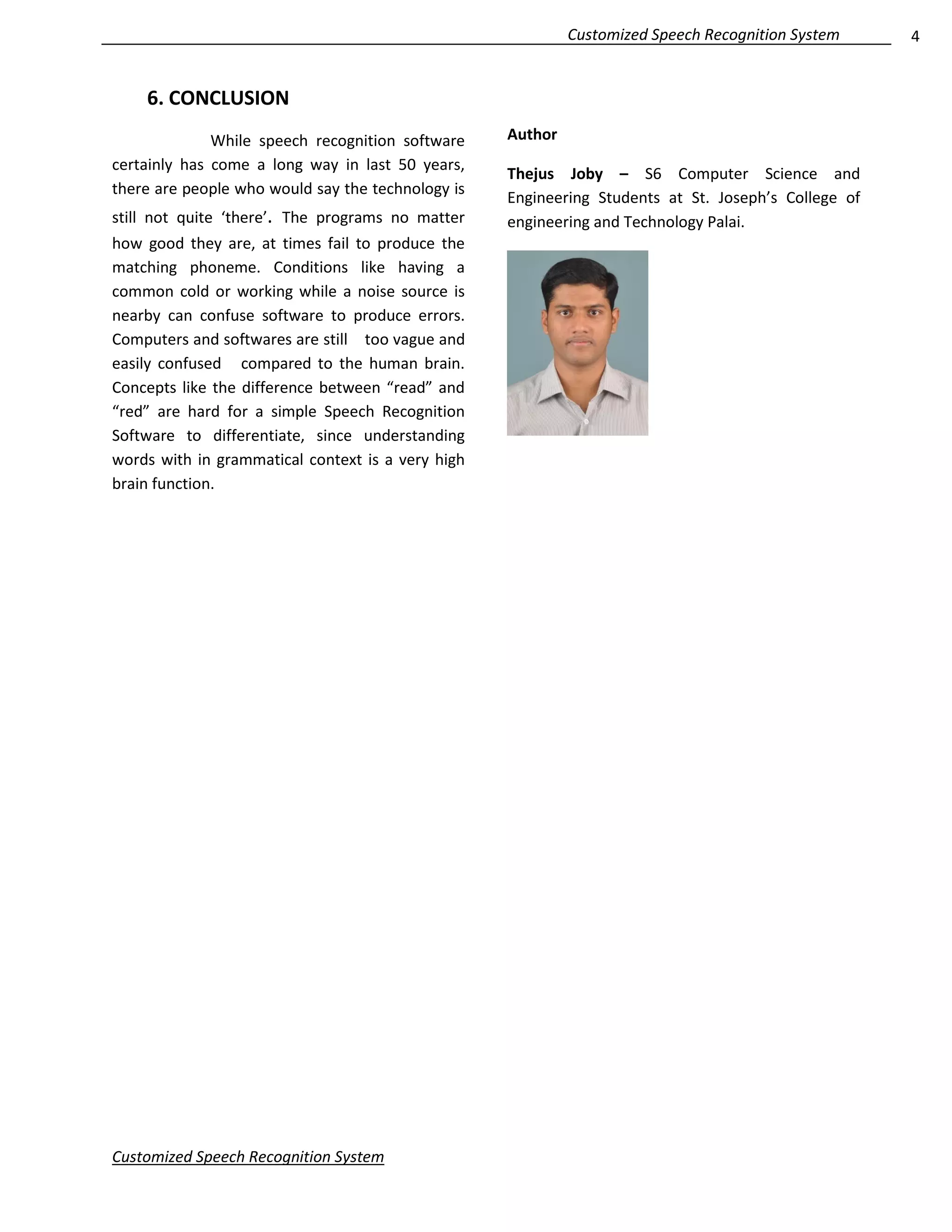 Paper on Speech Recognition | PDF | Operating Systems | Computer Software and Applications