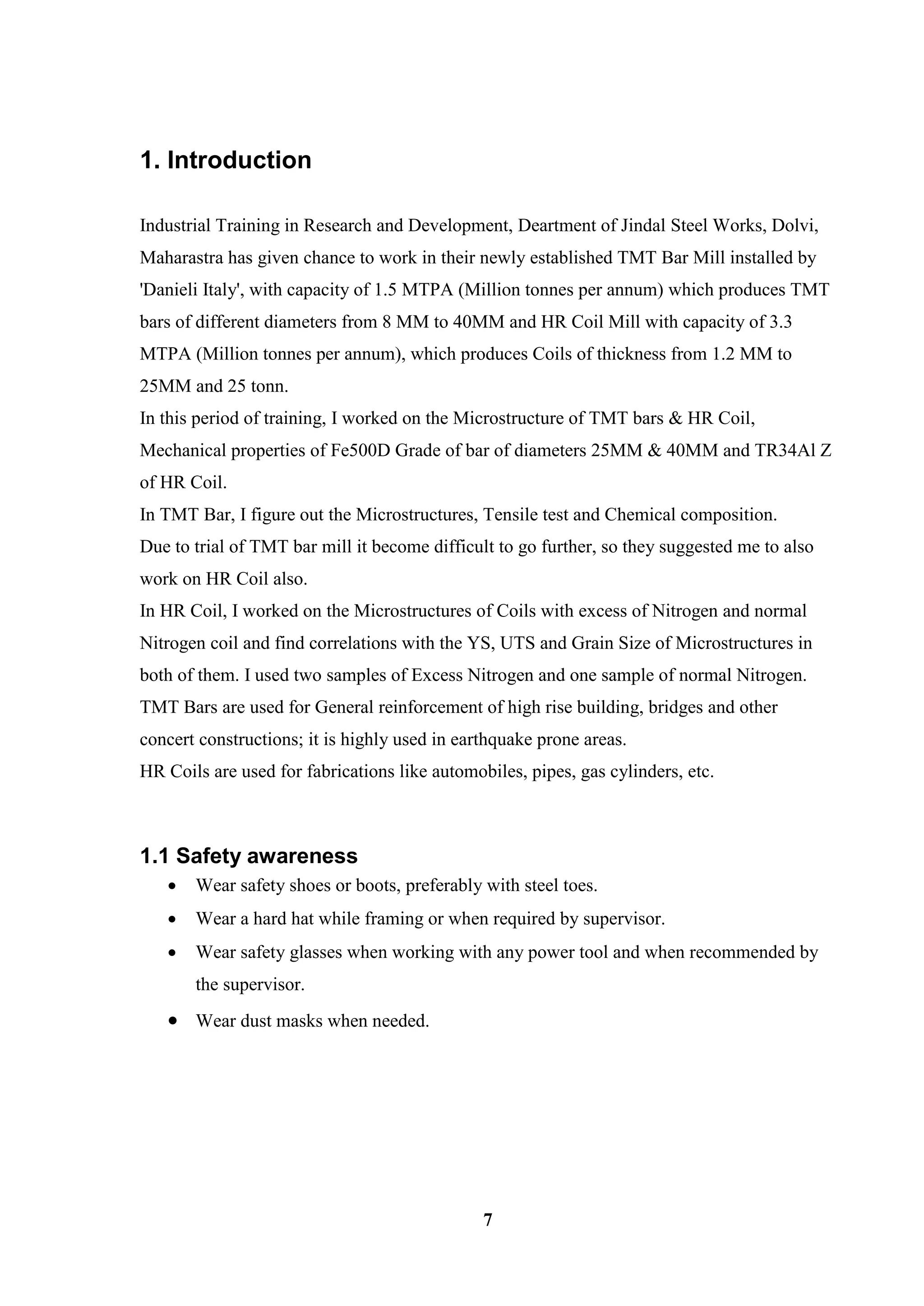 Internship jsw report | PDF