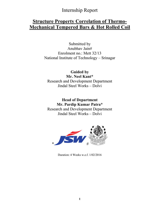 Internship jsw report | PDF