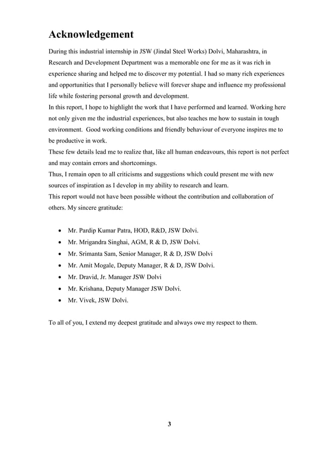 Internship jsw report | PDF