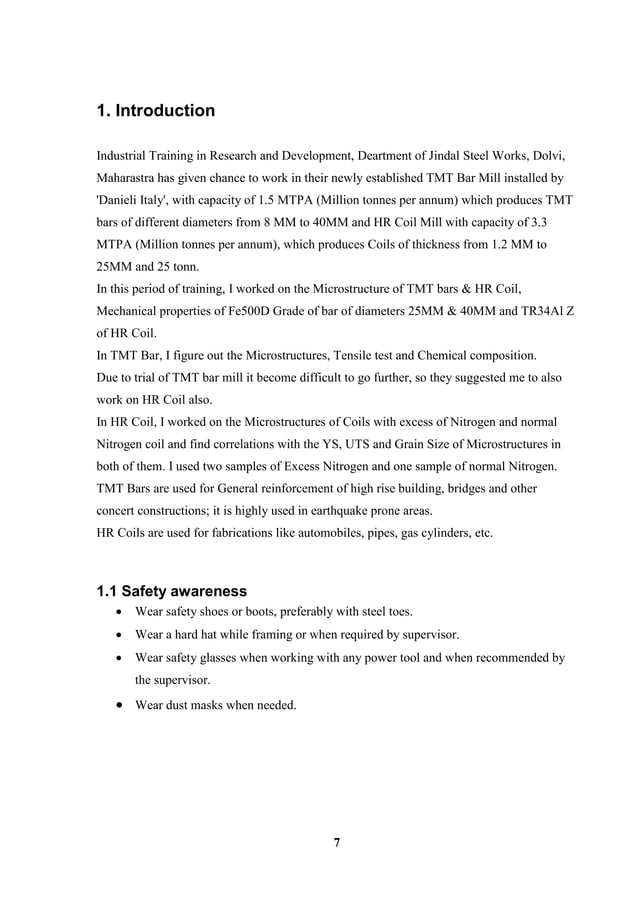 Internship jsw report | PDF