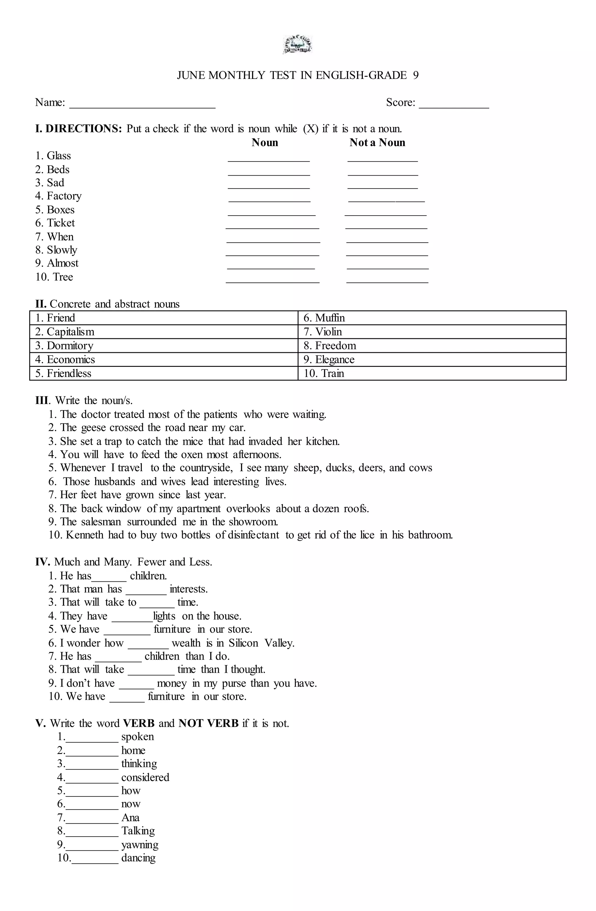 Grade 9 english TEST | PDF